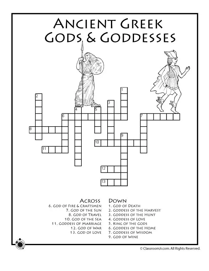 Greek Gods Names Crossword Puzzle Answer Key Ancient Greece Facts